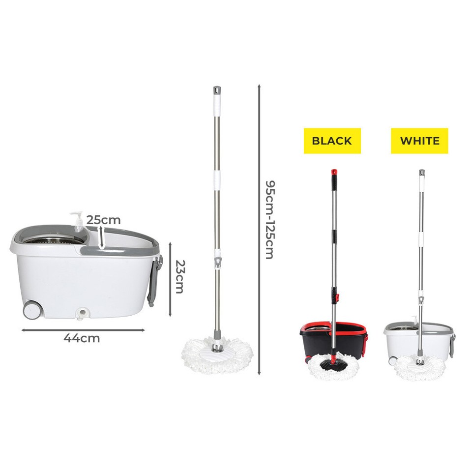 Cleanflo Spin Bucket Set Wet Dry Stainless Steel 360° Rotating 2 Floor ...