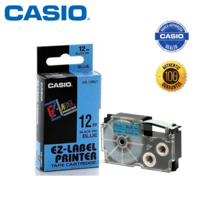 Genuine Casio XR-12BU1 12mm Black On Blue EZ-Label Printer Tape ...