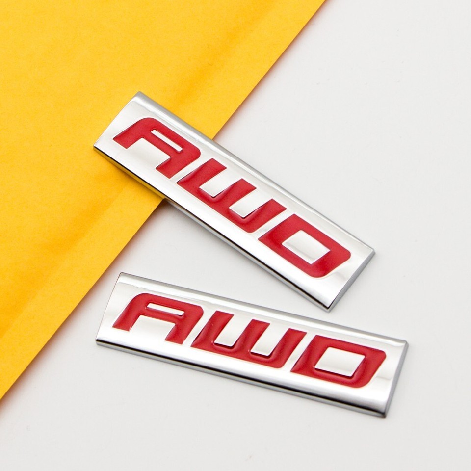 2Pcs Chrome Red Metal AWD Letter Emblem 4WD Off Road Logo Trunk Badge ...