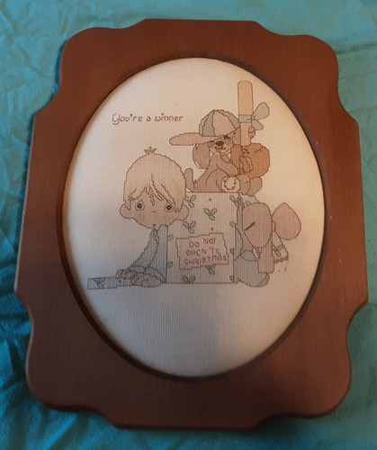 Framed Finished Cross Stitch Precious Moments Boy & Dog "You're a ...
