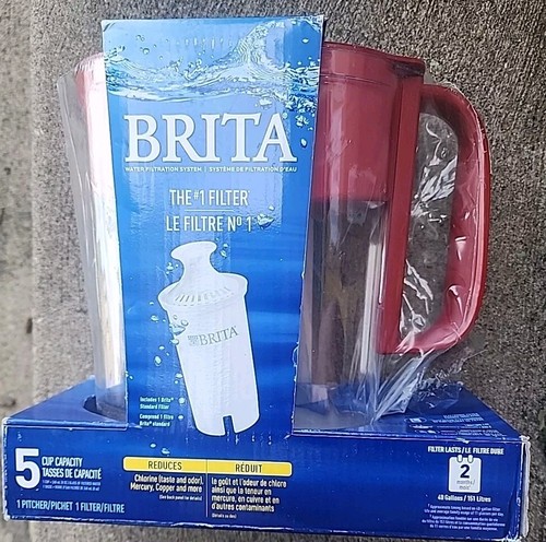 1 Brita Water Filtration System RED Pitcher 5 Cup Capacity 1 FILTER ...