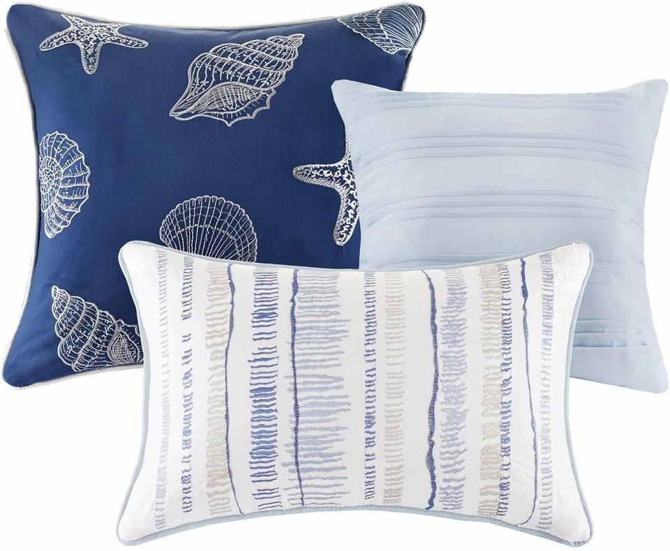 NEW! ~ COASTAL NAUTICAL BLUE AQUA NAVY WHITE SAND OCEAN BEACH SEASHELL ...
