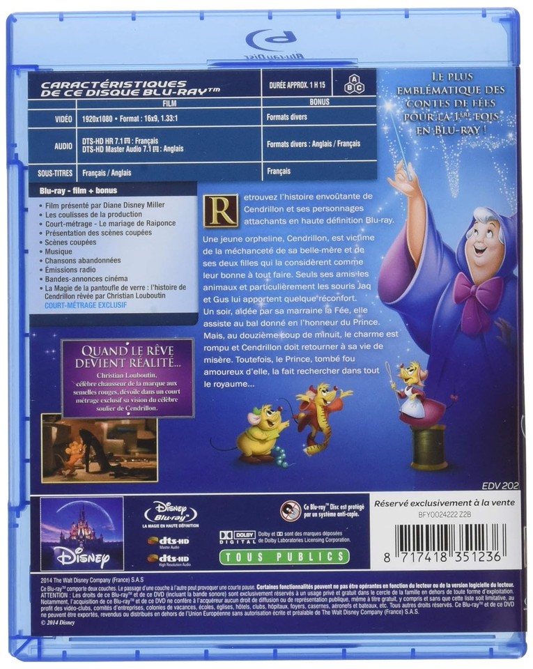 Cendrillon (Blu-ray) Ilene Woods Eleanor Audley Clyde Geronimi Wilfred ...