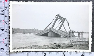 WW2 Era Military BW Photo Snapshot Destroyed Bridge Across Rhine ...