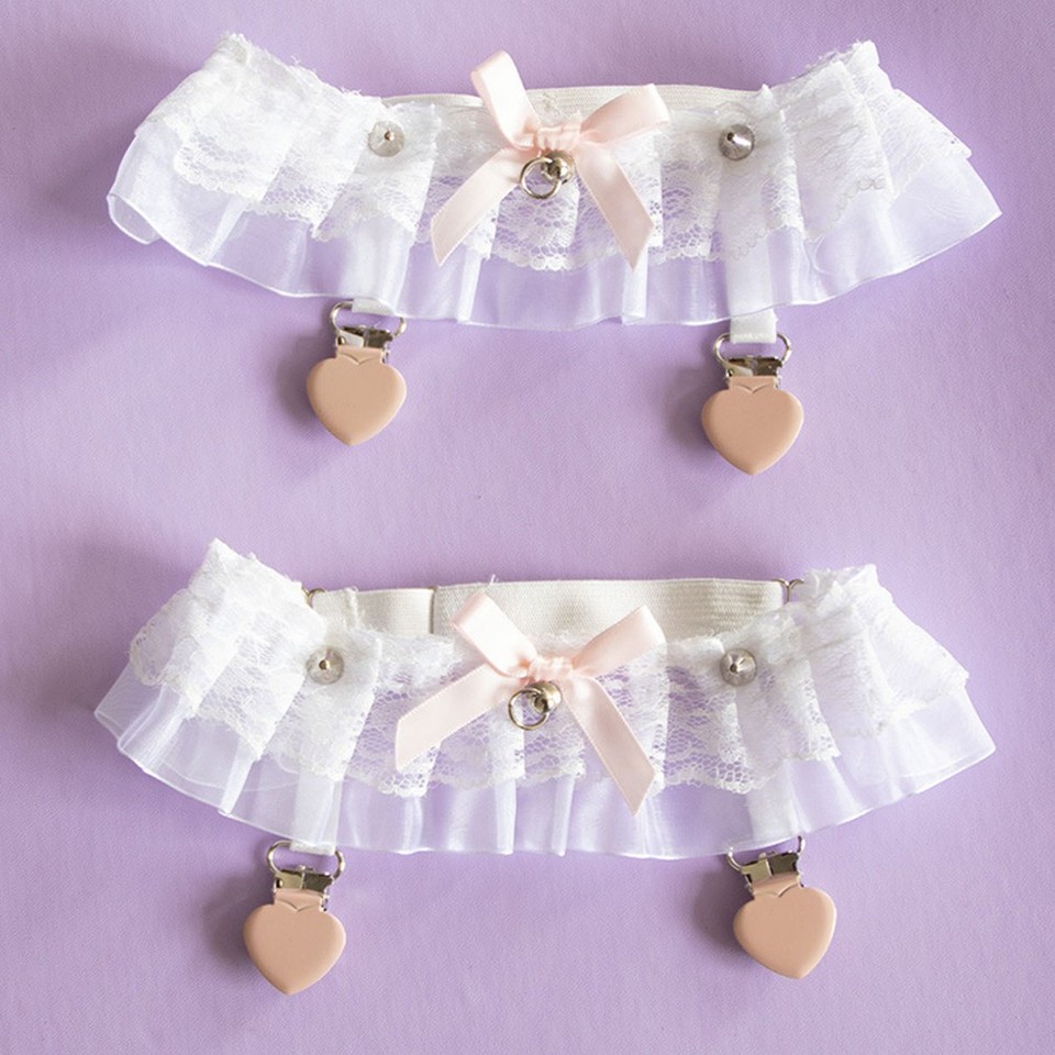 1 Pair Heart Shaped Clips Leg Rings Lolita Garters Elastic Suspenders ...