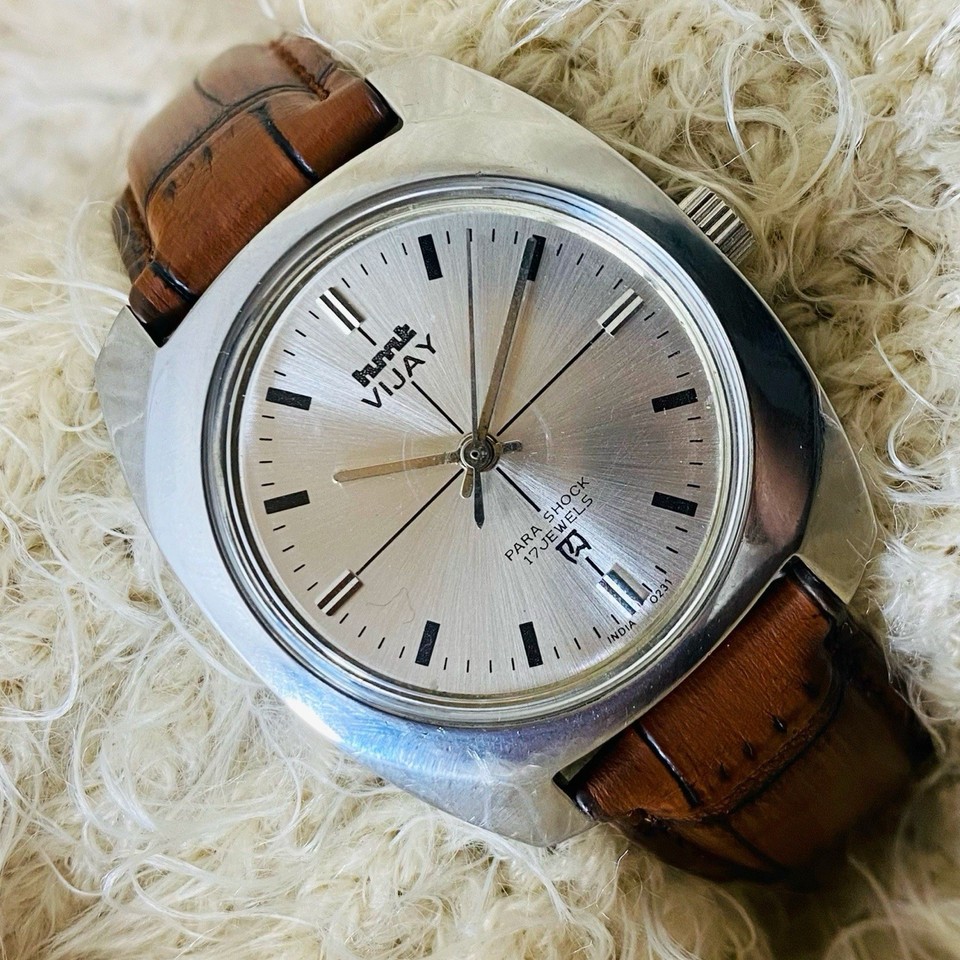 Vintage HMT Vijay Hand Winding 17-Jewels Sipver dial Men's Wristwatch ...