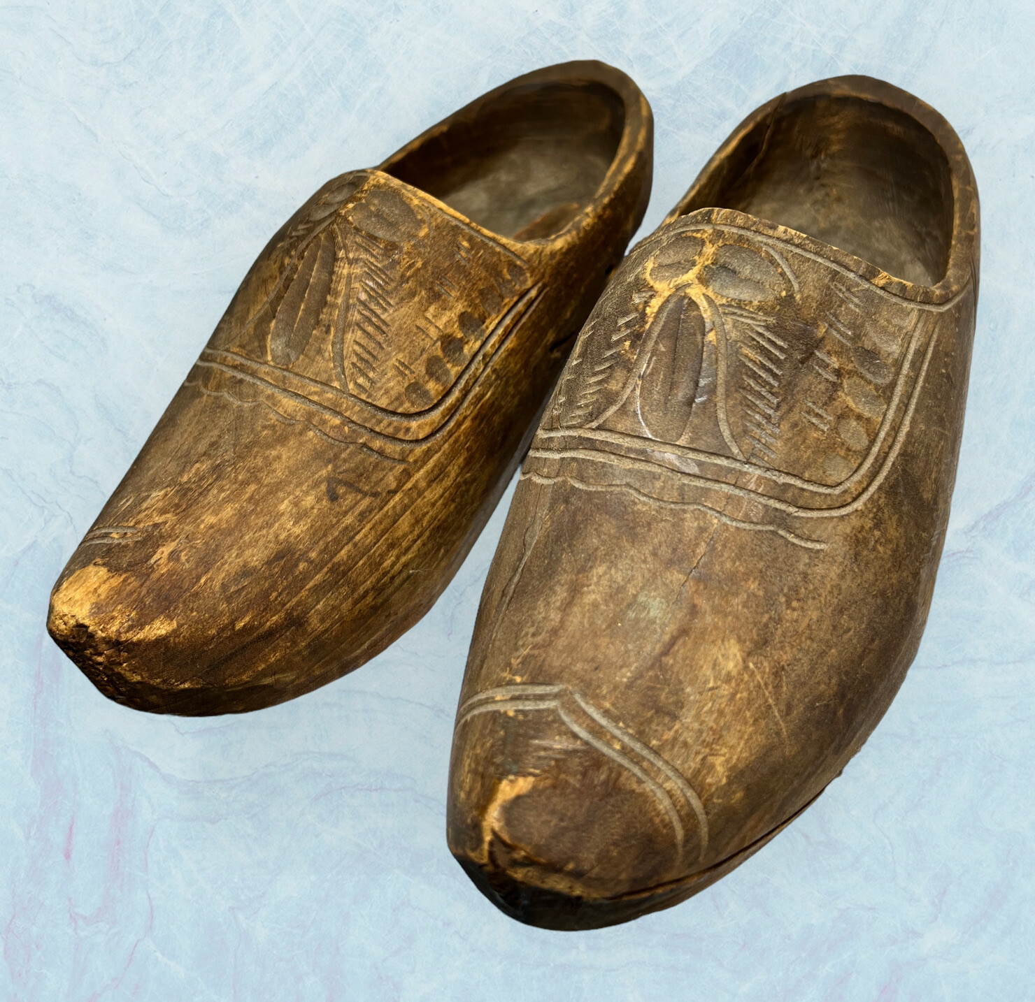 Antique 1800s Carved ornate Primitive Wood Clogs Shoes signed 9.5” | eBay