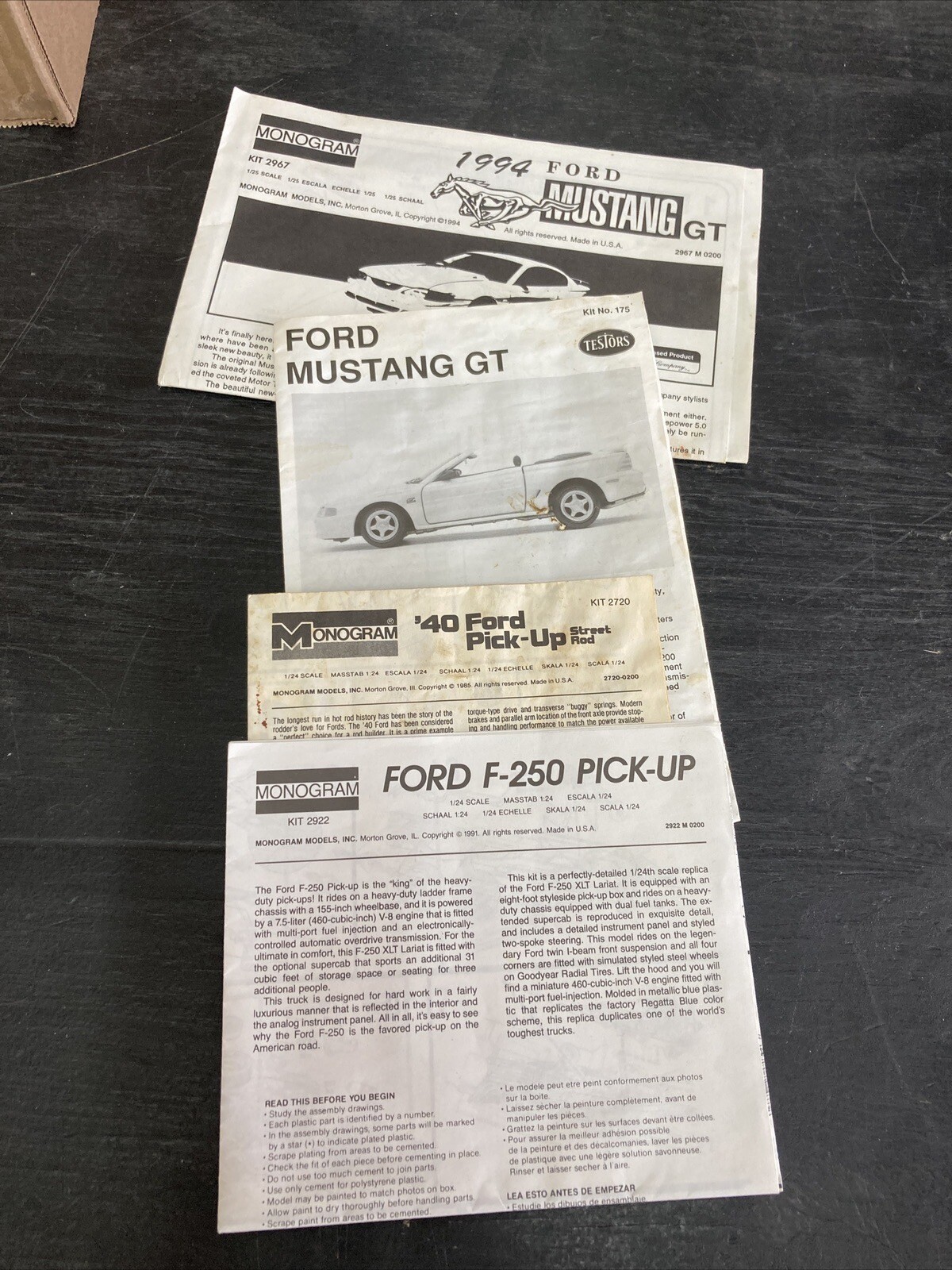 Vintage Monogram Lot of model car kit instructions Fords , Mustangs Lot ...