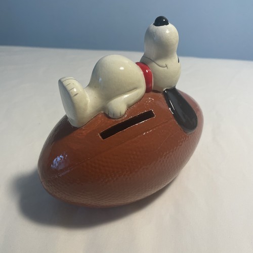 1958 1966 UFS Peanuts Snoopy on Football Ceramic Piggy Coin Bank with ...