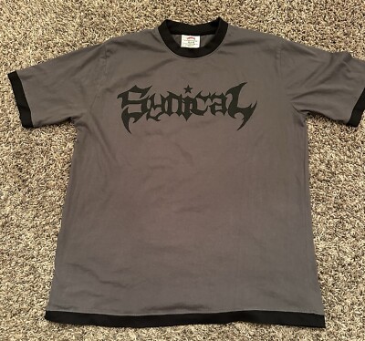 Synical Global Worldwide T Shirt Gray Boxy Graphic Spell Out Logo Mens ...