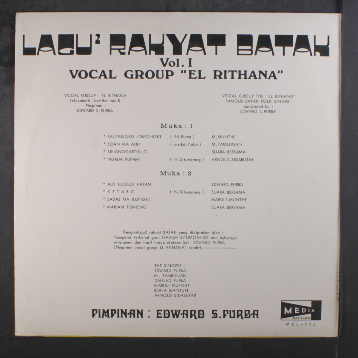 El Rithana: Lagu Rakyat Barak Volume 1 Indah 12 " LP 33 RPM | eBay