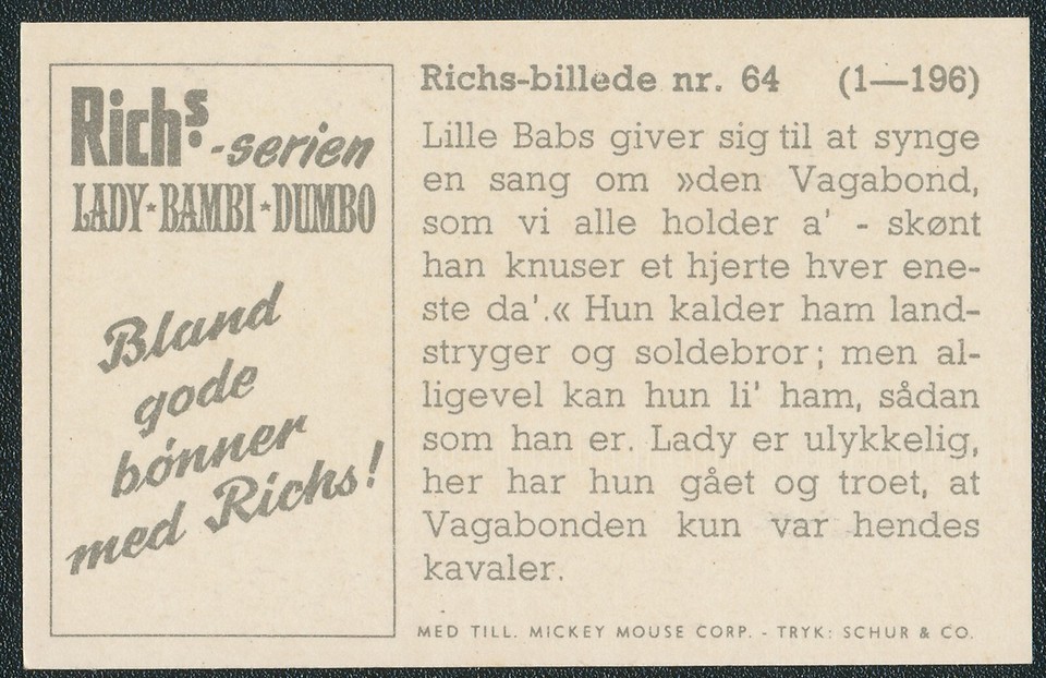 1956 RICH'S COFFEE WALT DISNEY LADY BAMBI DUMBO DUTCH TRADING CARD #64 ...
