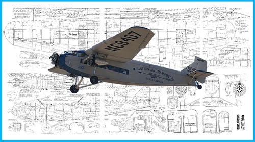 Model Airplane Plan (RC): Ford Tri-Motor 'Tin Goose' 78" 1/12 Scale for ...