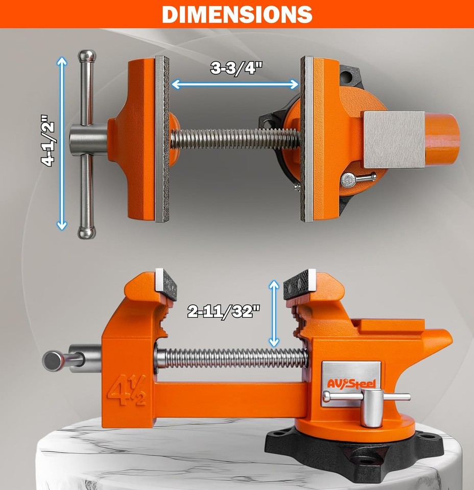 4-1/2" Bench Vise with 240° Flexible Swivel Locking Base and Anvil ...