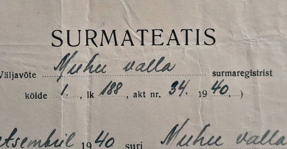 Estonia Muhu. Municipal Government death notice with revenue stamp ...