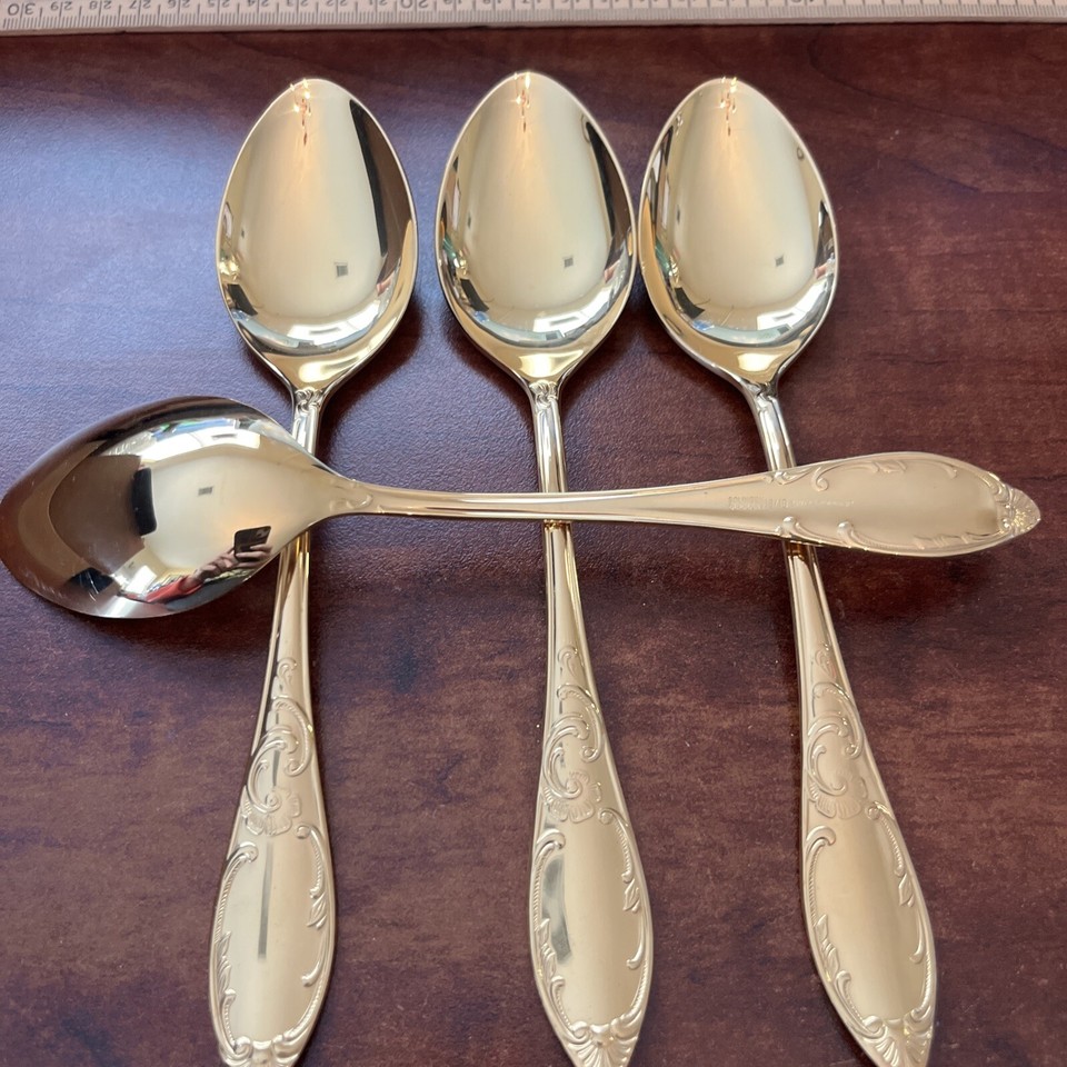 4 Solingen 23/24K HARTVERGOLDET Germany 18/10 Gold Plated Table Spoons ...