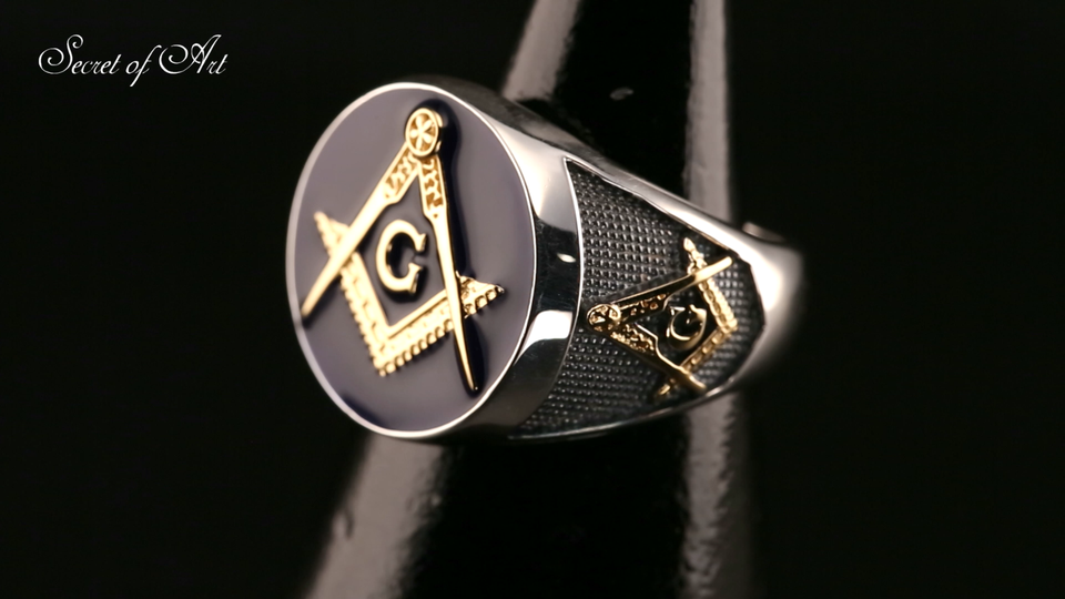 Masonic Ring Blue Lodge 925 Silver Freemason Masonry Gold-Plated All ...