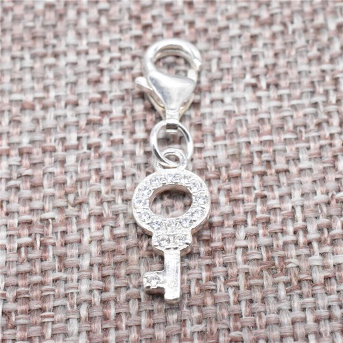 925 Sterling Silver Small Key Clip On Charm with CZ Lobster Clasp for ...