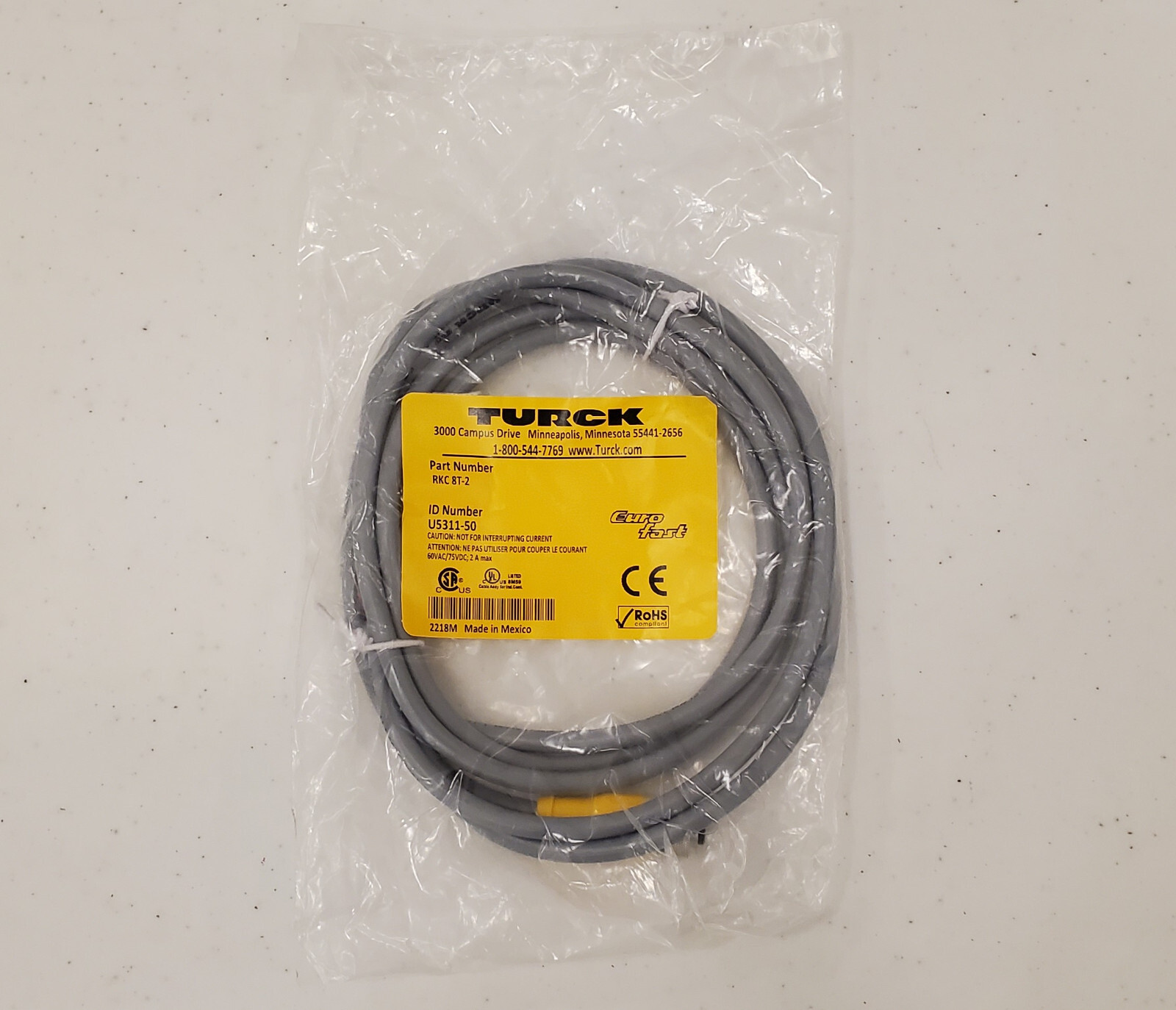 TURCK RKC 8T-2 U5311-50 Cordset, M12 Eurofast Female Connector, 8 ...