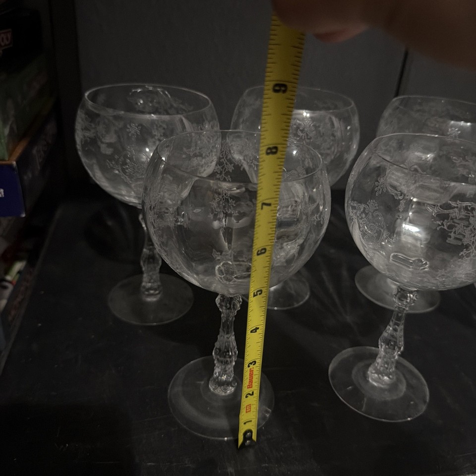 7 -Fostoria NAVARRE Blue Crystal Magnum Wine Glass ETCHED Balloon ...