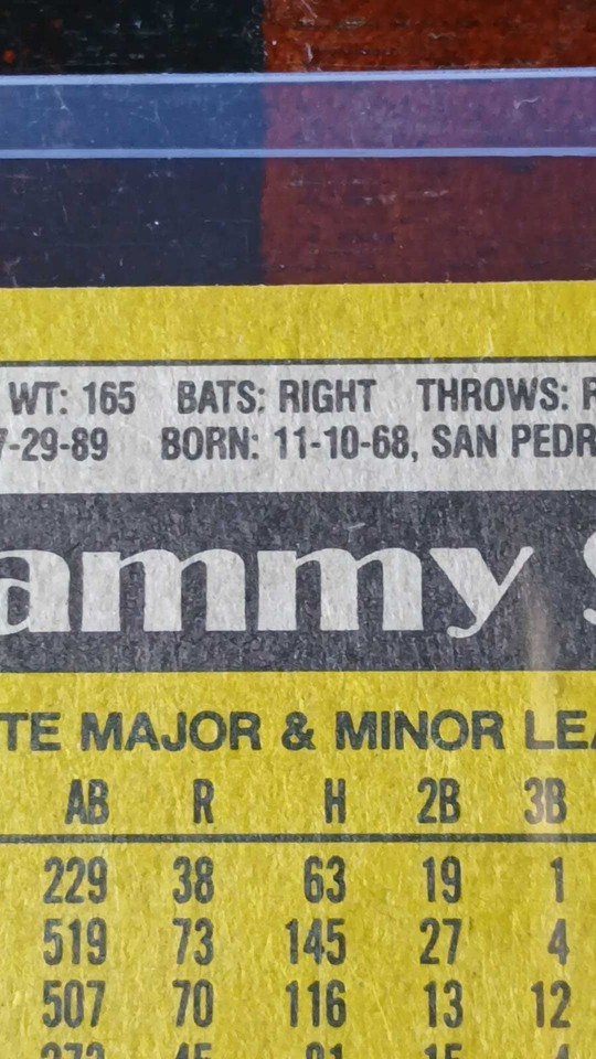 1990 Sammy Sosa Topps Rookie Baseball Card #692 RC DOB ERROR 👀 LOOK! 👀 ...