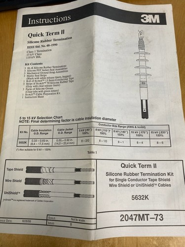 3M Cold Shrink Silicone Rubber Termination QT-II | eBay