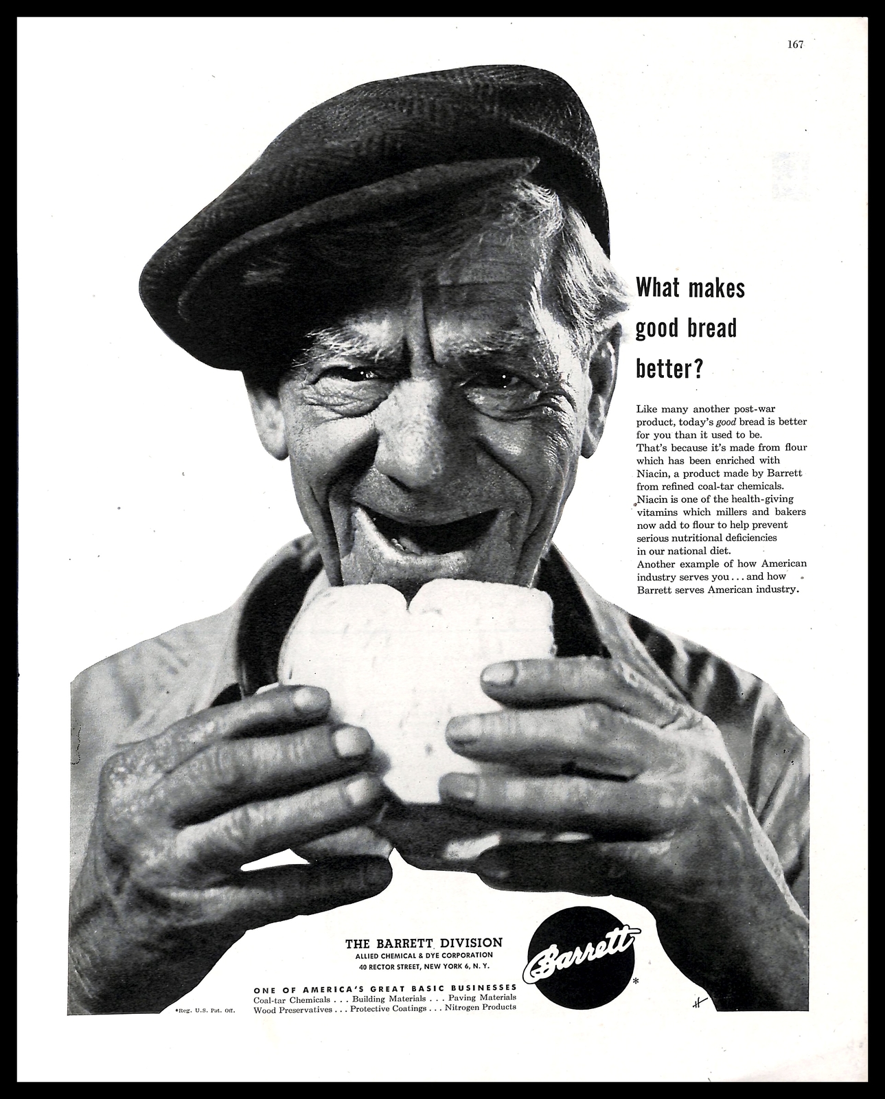 1948 Barrett Chemical Vintage PRINT AD Man Bread Sandwich Food Niacin ...