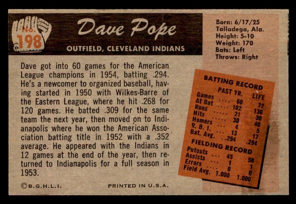 1955 Bowman Baseball #198 Dave Pope EX/MT | eBay