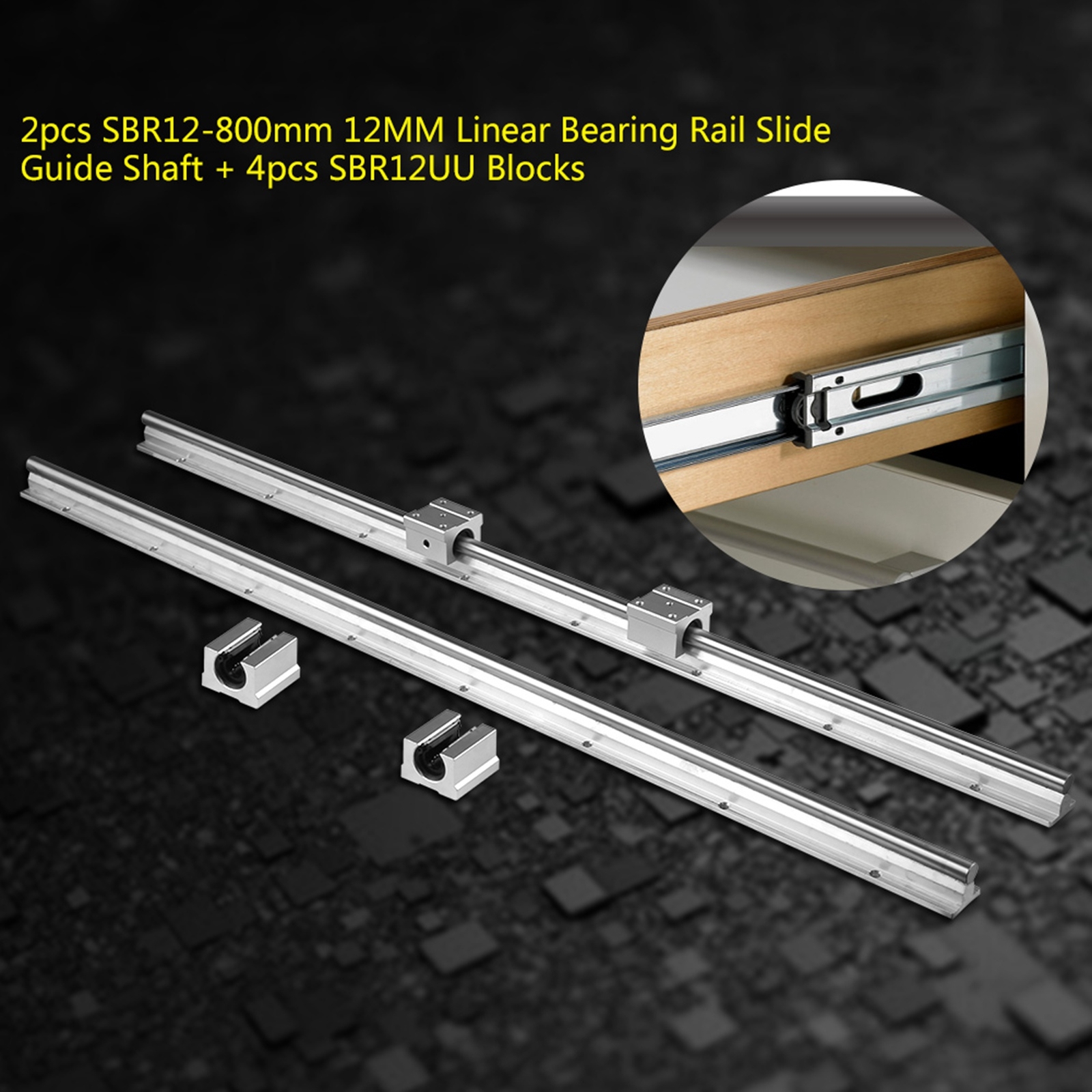 2Pcs SBR12‑800mm 12MM Linear Bearing Rail Slide Guide Shaft 4pcs ...