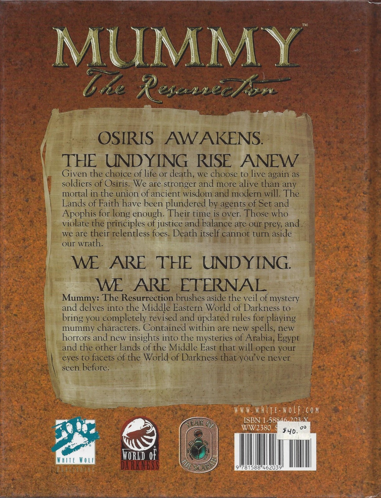 World of Darkness Mummy the Resurrection RPG HC NEW OOP White Wolf WW ...