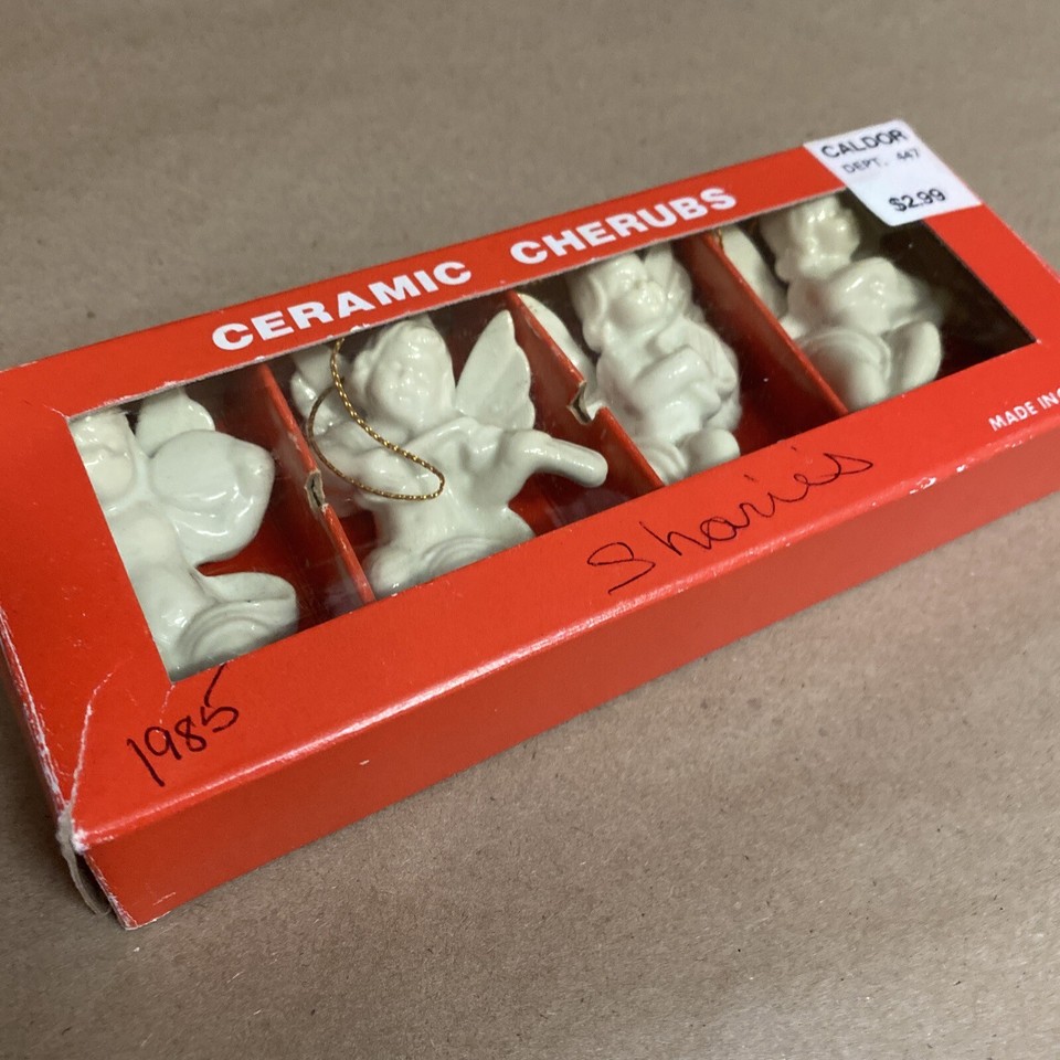 Vintage Flying Cherubs Christmas Ornaments Angels Porcelain Musical Set ...