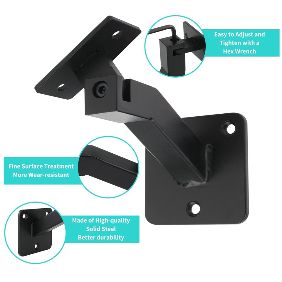 RealPlus Adjustable Handrail Brackets Heavy Duty Steel Swivel Hand Rail ...