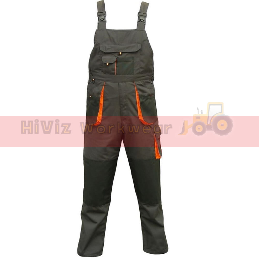 Bib And Brace Overall Work Trousers Mens Knee Pad & Combat Pockets ...
