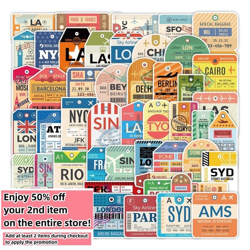 50pcs Waterproof Stickers Boarding Pass Travel Trip Luggage Phone ...
