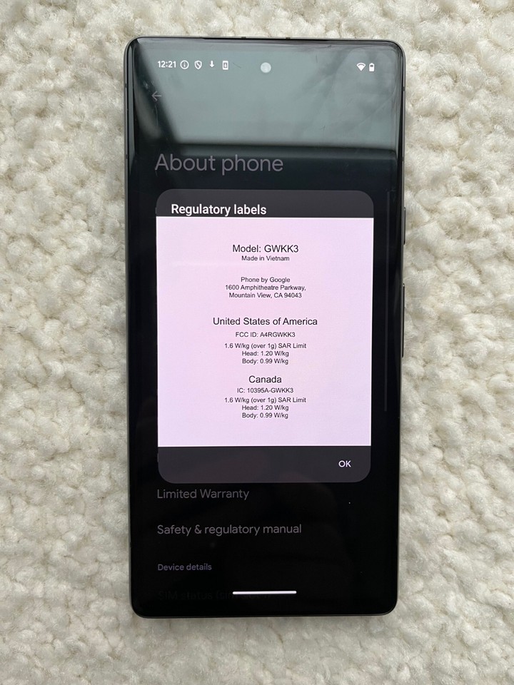 Google Pixel 7a 5G Unlocked (GWKK3) 128GB Black Bootloader Unlockable ...