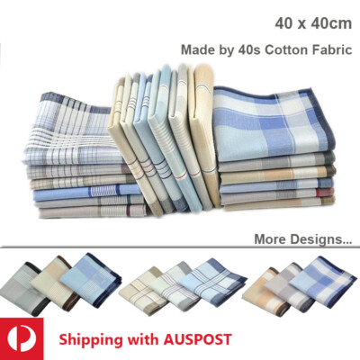 Men Premium 40tc Cotton Large Handkerchief Soft Hanky Pocket 40cm Bulk ...