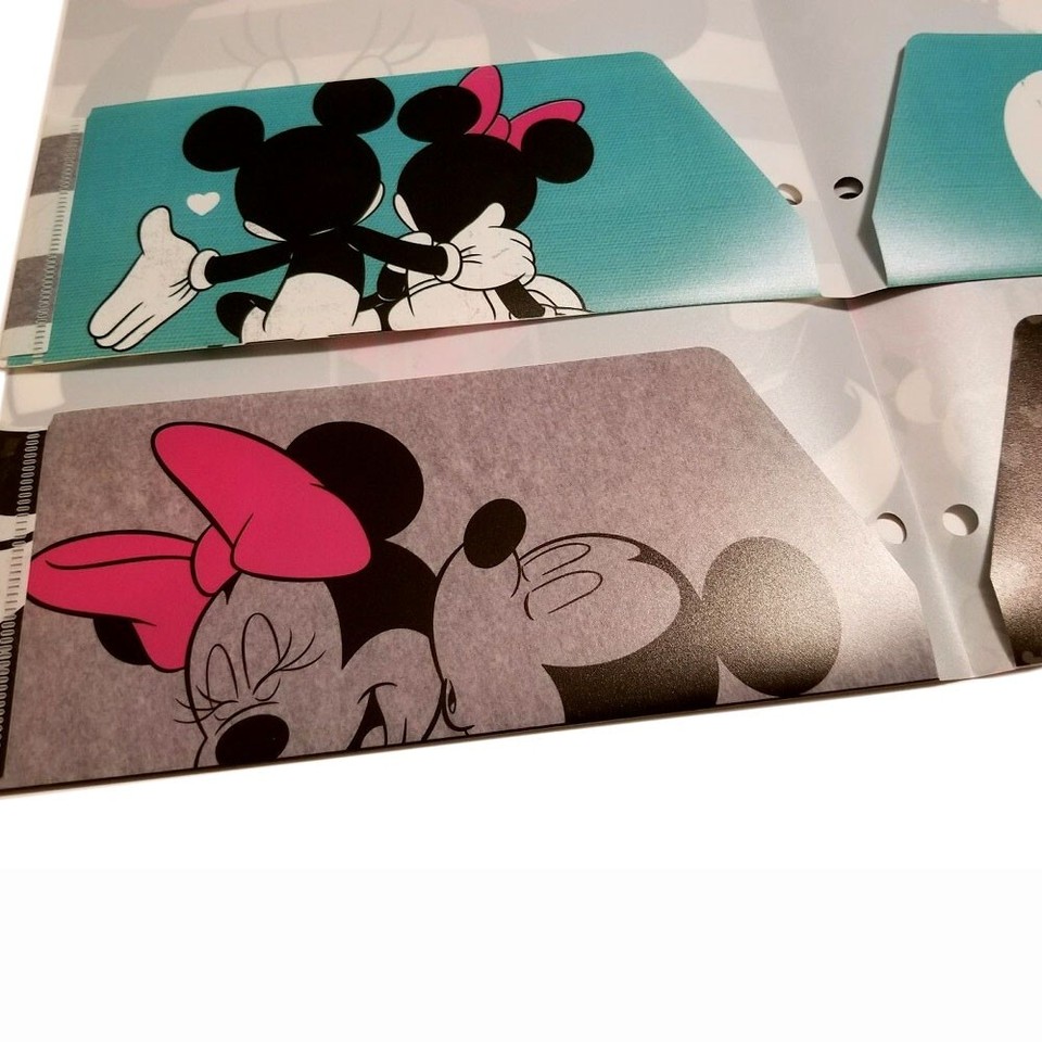 2x Disney Mickey & Minnie Mouse 3-Ring Binder Portfolio Poly Folders w ...