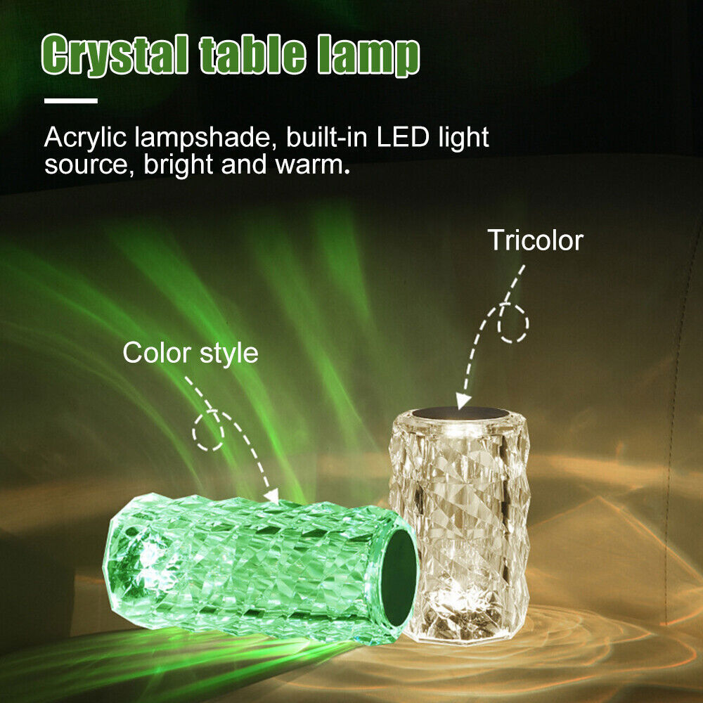 Crystal Table Lamp Rose Diamond Touch Lamp with USB 3/16 Color Crystal ...