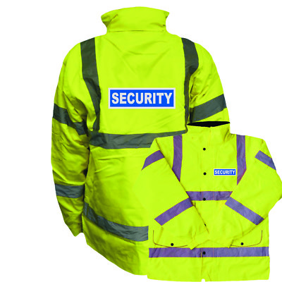 YELLOW REFLECTIVE SECURITY HI VIS PARKA JACKET, WORKWEAR, HI VIZ, GUARD ...
