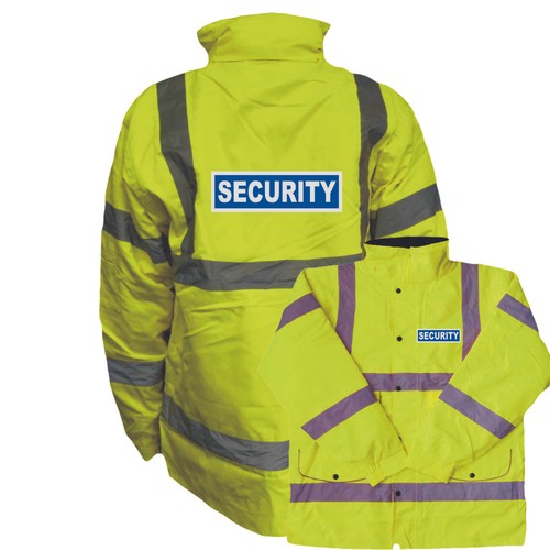 YELLOW REFLECTIVE SECURITY HI VIS PARKA JACKET, WORKWEAR, HI VIZ, GUARD ...