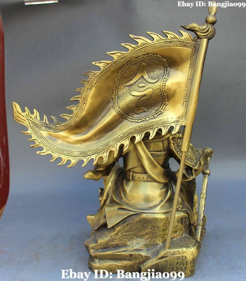 16" Chinese Pure Bronze Seat Guan Gong Yu Warrior God Guangong Dragon ...