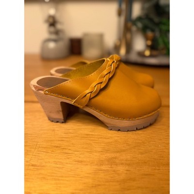MIA Womens Clogs Mustard Yellow Braided Leather Wood Heel Platform ...