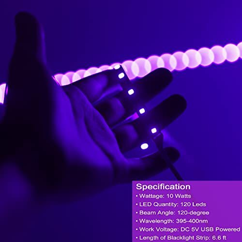 Usb Black Light Strip 6.6ft 10w Uv Led Blacklight String Lights ...