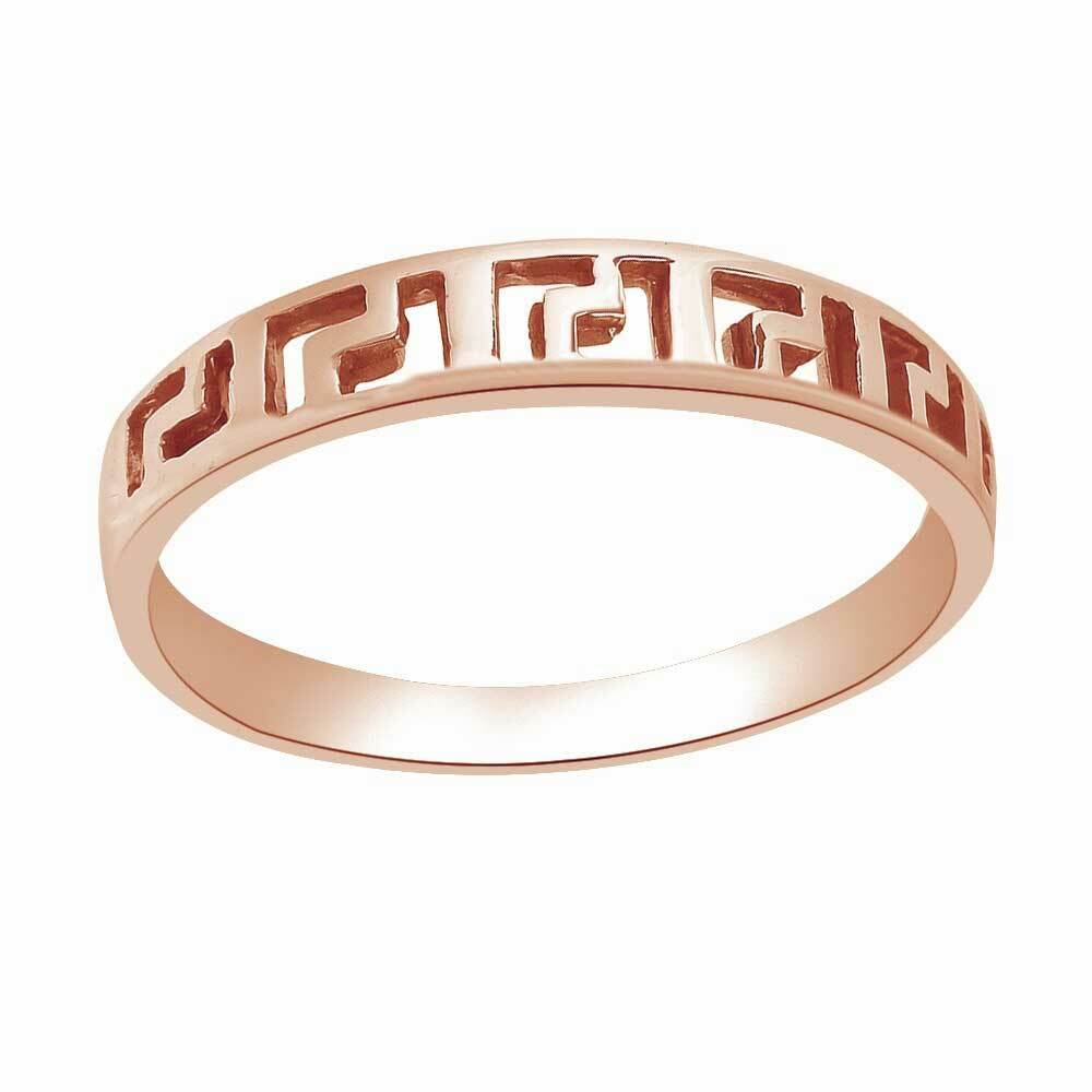 Greek Key Simple Band Ring For Women's In 14K Gold Plated 925 Sterling ...