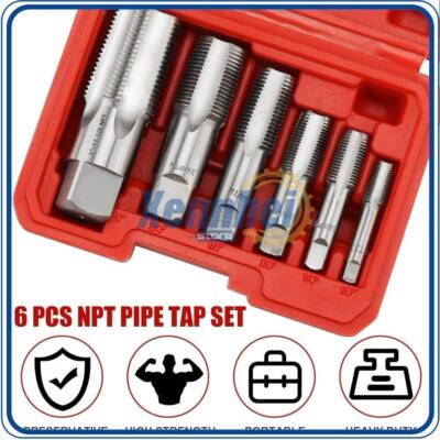 6X Carbon Steel NPT Pipe Tap Set 1/8",1/4",3/8",1/2",3/4",1" Size ...