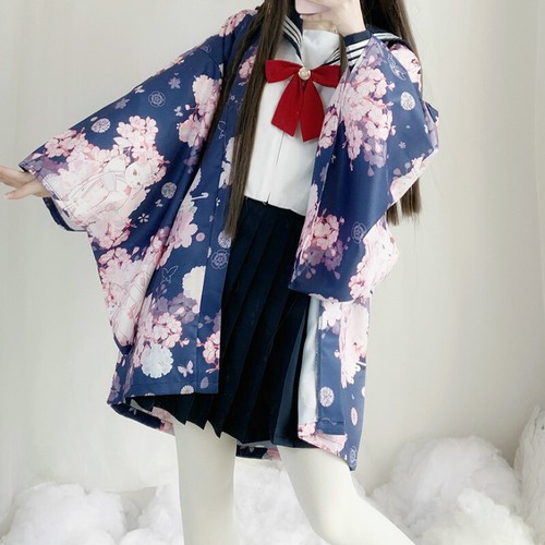 Women Lolita Kimono Sakura Haori Coat Jacket Yukata Flora Japanese ...