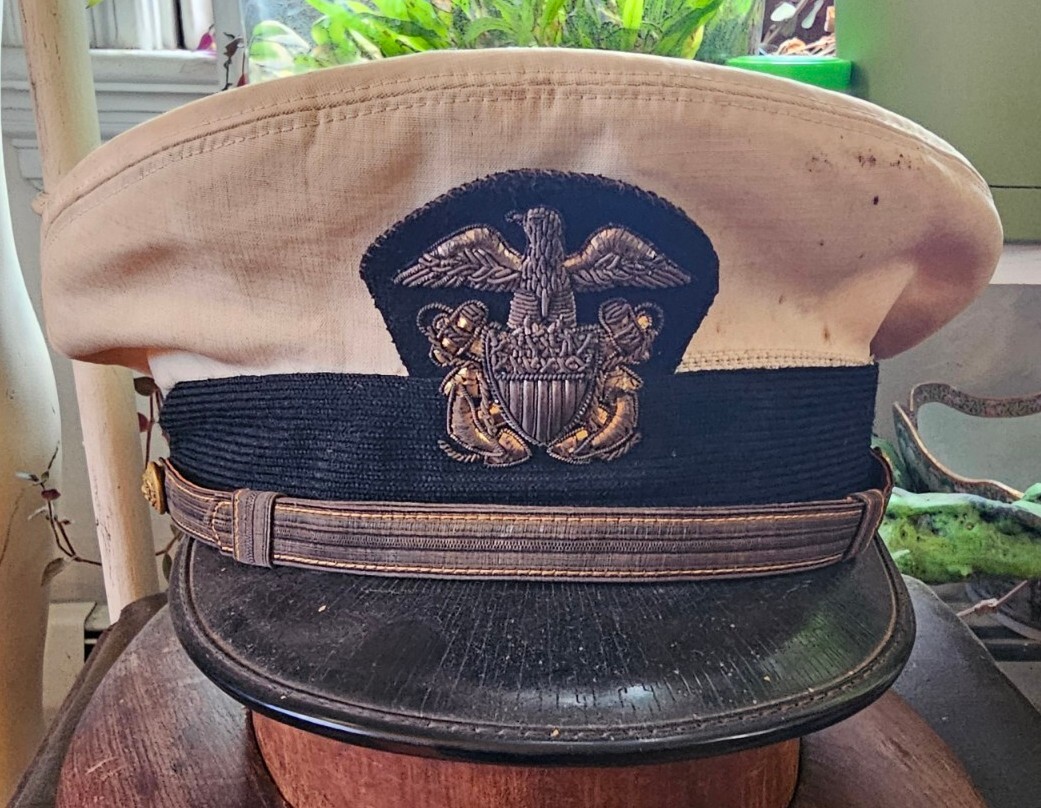 Vintage United States Navy Officer Garrison Cap Hat w/ Extra Cap Badge ...