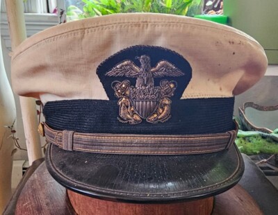Vintage United States Navy Officer Garrison Cap Hat w/ Extra Cap Badge ...