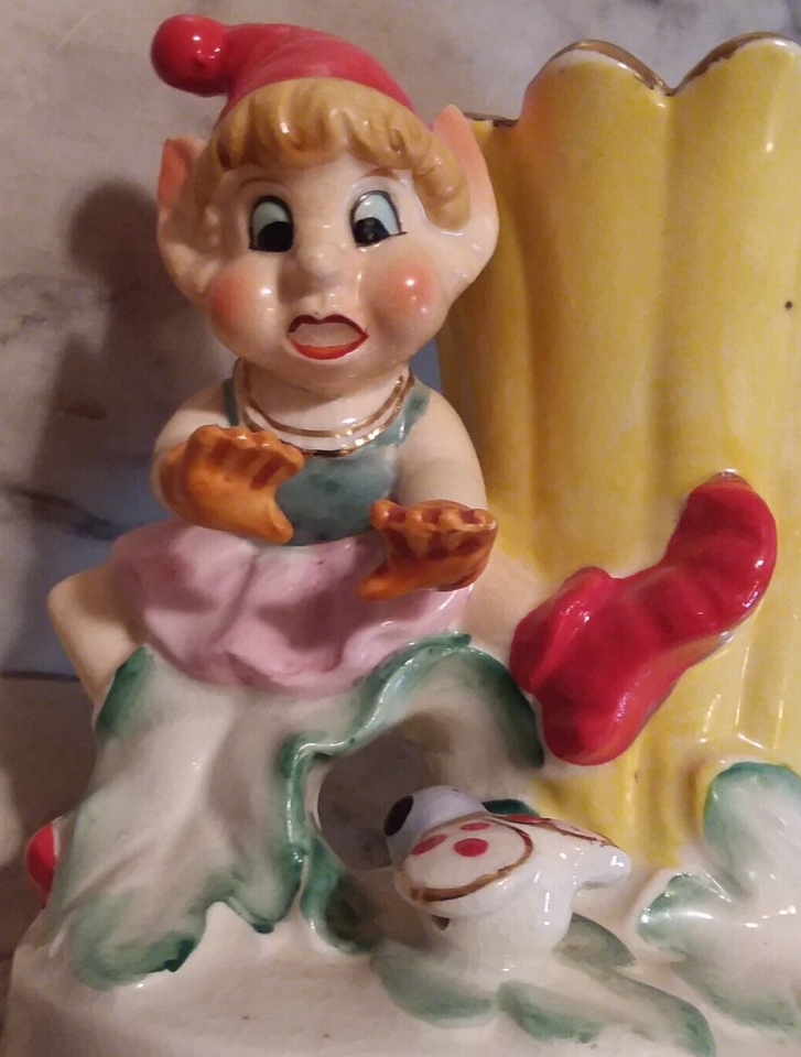 Vntg Silver China Ceramic Pixie GIRL Shelf ELF Catching Ladybug Planter ...