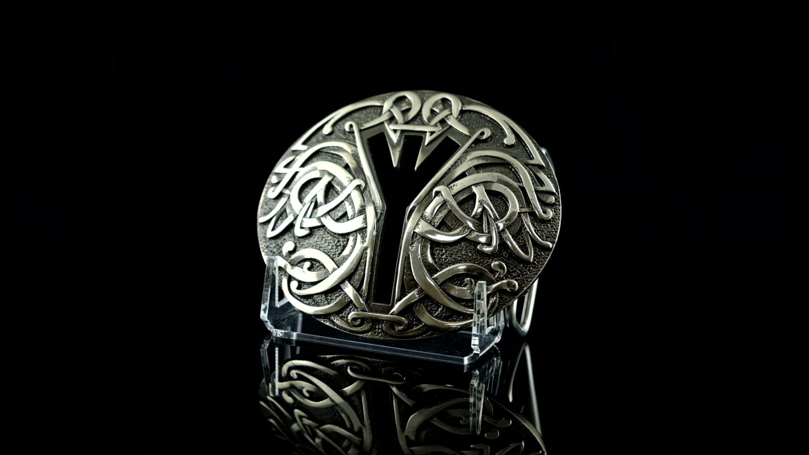 Runic german silver belt buckle Algiz, Life Rune Celtic Old Norse ...